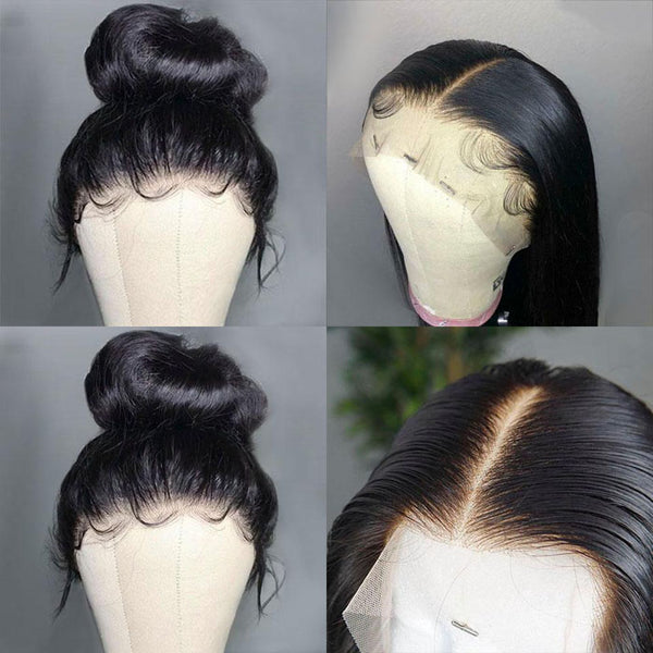 GS Virgin Hair Straight Frontal Wig Pre Plucked 4X4 HD Closure Wig Str ...